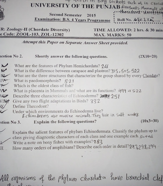 zoology papers second semester