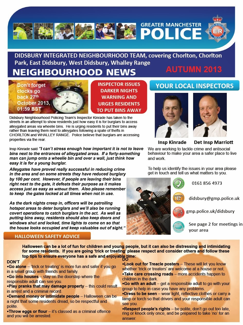 Victor Chamberlain - Chorlton Liberal Democrat: Police Autumn Newsletter