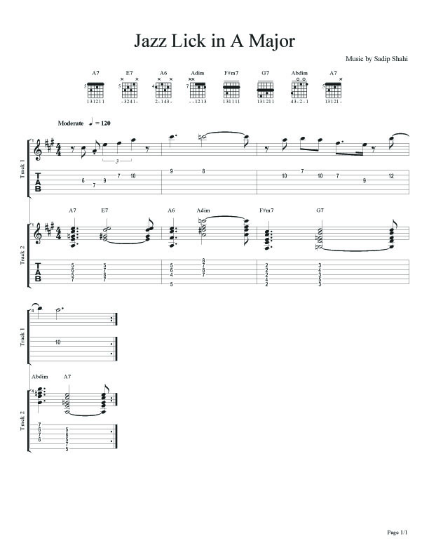 Classic Jazz-Rock Guitar Compositions of Sadip Shahi: Jazz Lick in A Major