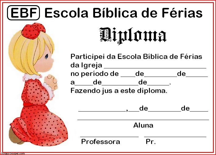 Dicas Escola Dominical: Diplomas Escola Bíblica de Férias