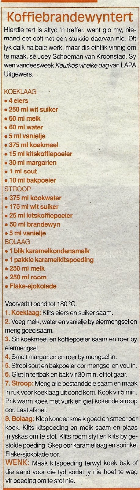 Lekker Resepte : Koffie Brandewyn tert