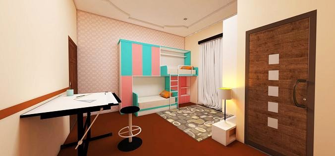 Jasa gambar 3d interior ruko ruang kamar anak cerah minimalis - Desain ...