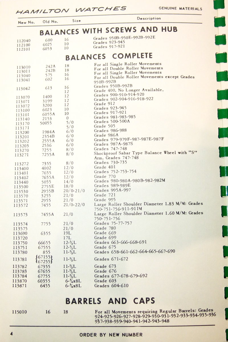 Vintage Hamilton Watch Restoration: Vintage Hamilton Parts Catalog