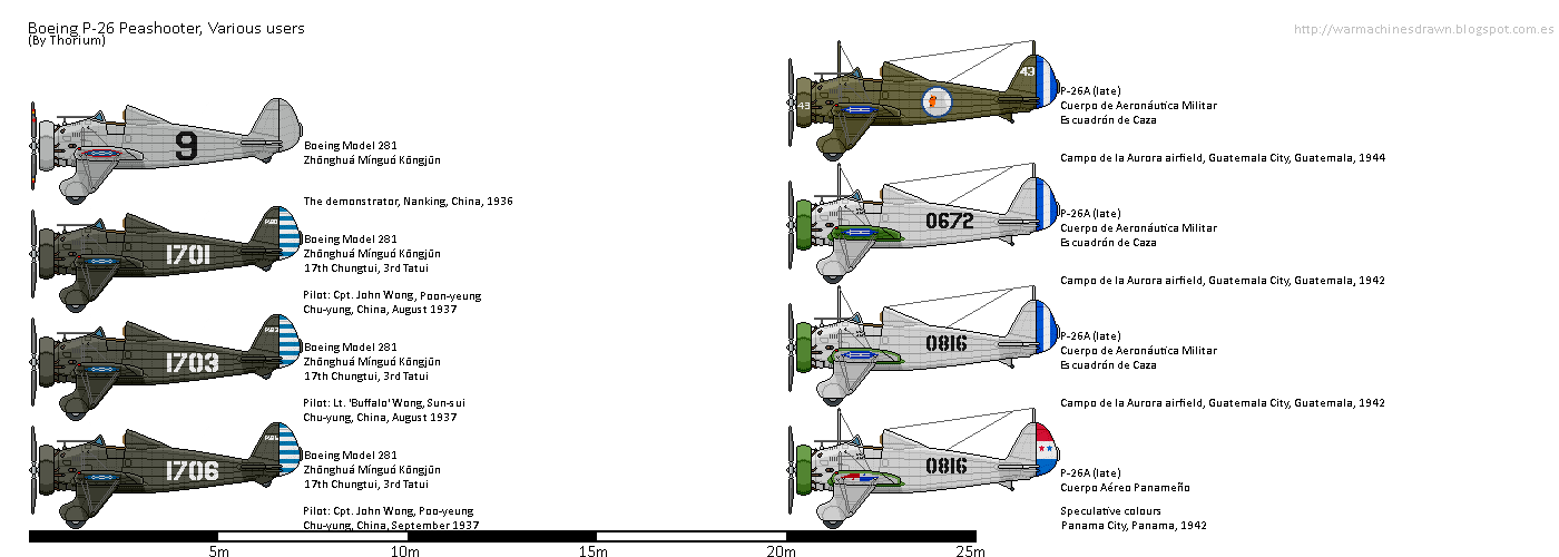 War Machines Drawn: Boeing P-26, Chinese and Central-American users