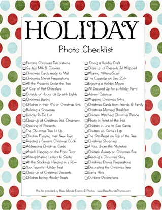 Beau Monde Blog: Holiday Photo Check List {free printable}