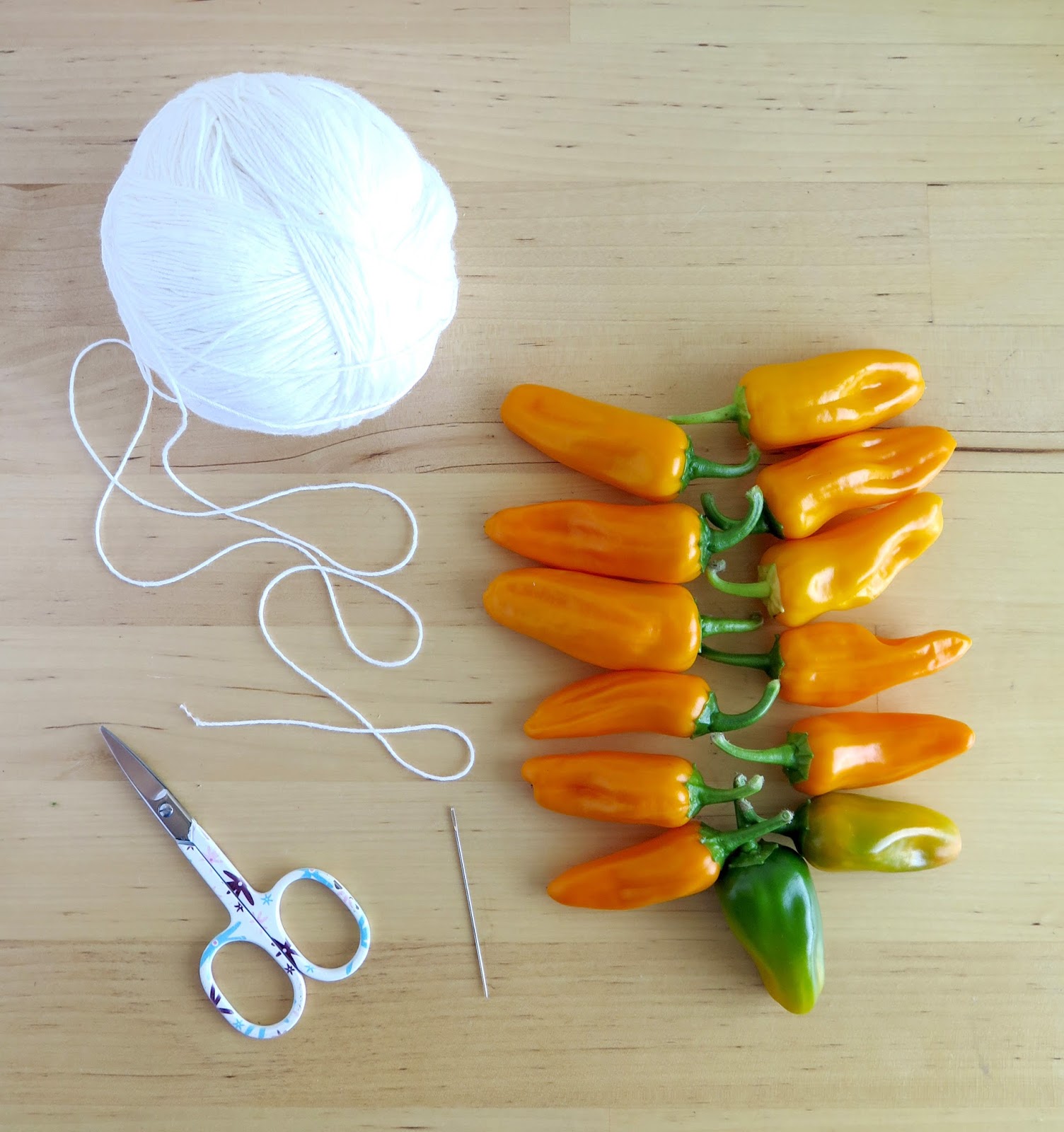 Sweet Tea, Soft Skeins: How to dry hot peppers on a string