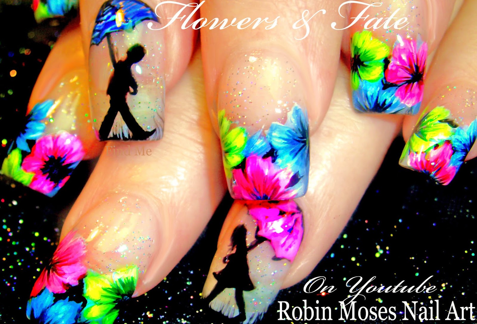 Nail Art by Robin Moses: Neon Flower Nails with Romantic Umbrellas ...