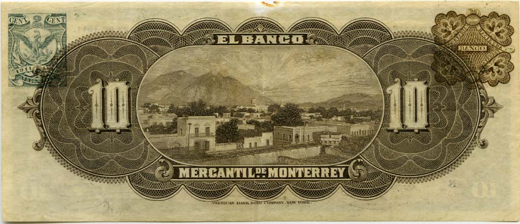 Mexico banknotes 10 Pesos note of 1911 Banco Mercantil de Monterrey ...