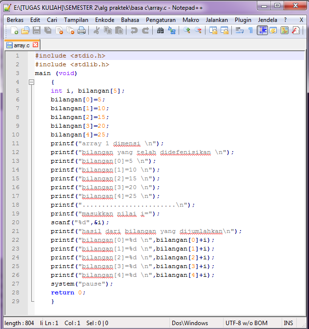 array 1 dimensi ~ TEKNIK INFORMATIKA