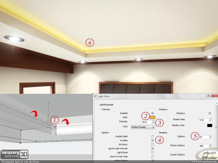 #: Rectangular light for cove ceiling in vray sketchup 1.49