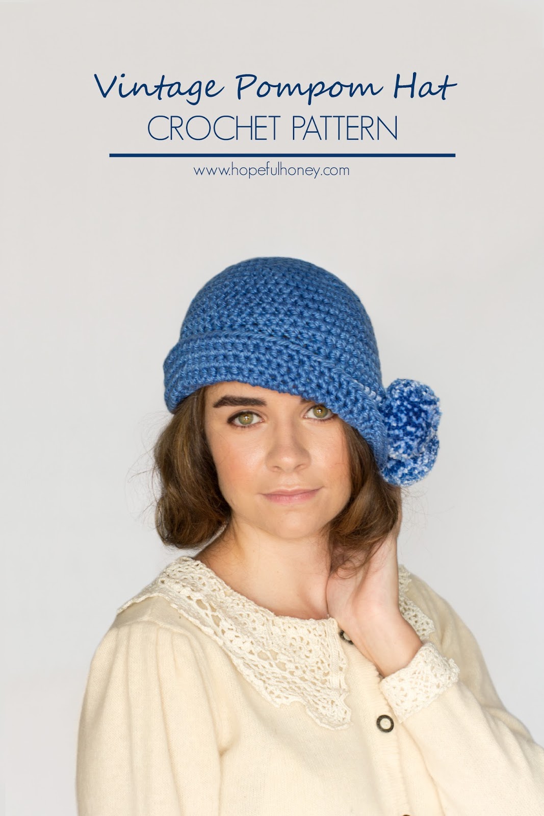 1920's Pompom Cloche Hat Crochet Pattern - Hopeful Honey
