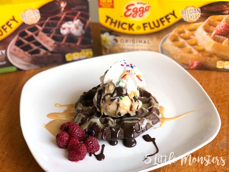 5 Little Monsters: Waffle Sundaes with Hot Fudge and Peanut Butter Sauce