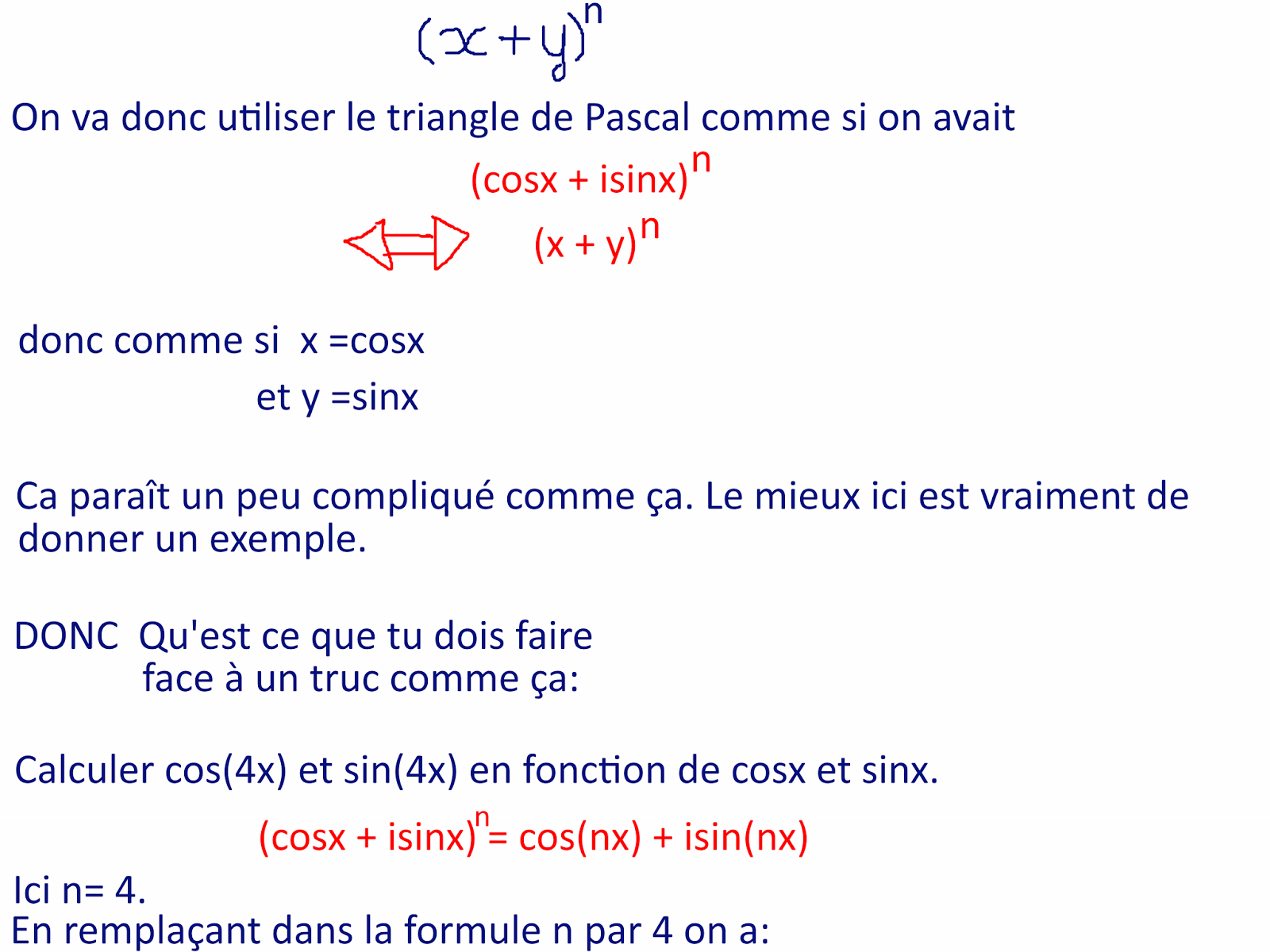 Calculer cos(nx) et sin(nx) en fonction de cosx et sinx ~ NOTREUS