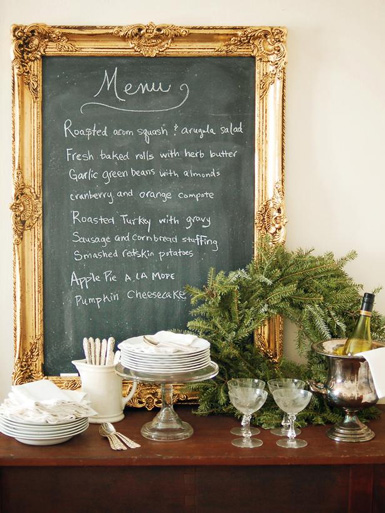 belle maison: DIY Snapshot: Ornate Framed Chalkboard / Dinner Menu