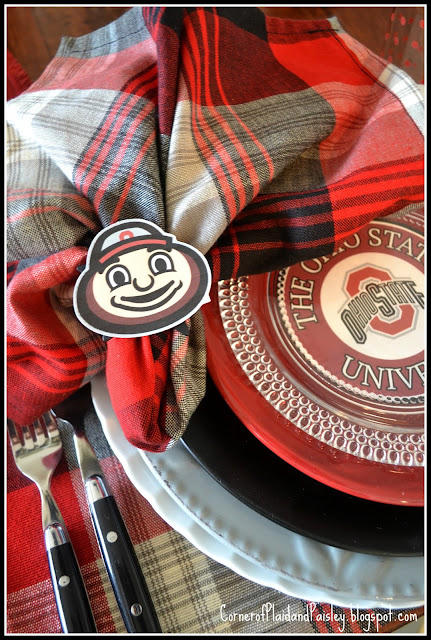 Ohio State Buckeyes Table - Corner of Plaid and Paisley