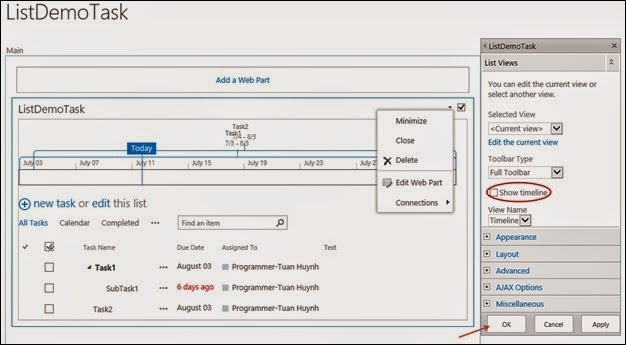 Sharepoint Tricks Hide The Timeline In Task List Sharepoint 2013 1697