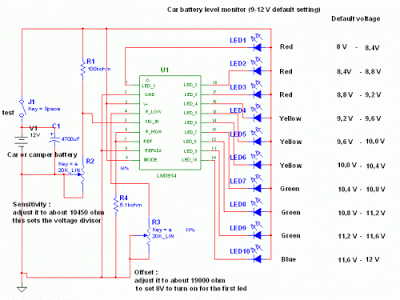 Simple But Reliable Car Battery Tester Circuit Diagram