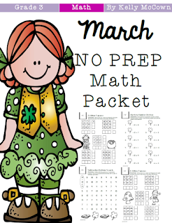 Kelly McCown: March NO PREP Math Packets {Grades 3 to 8}