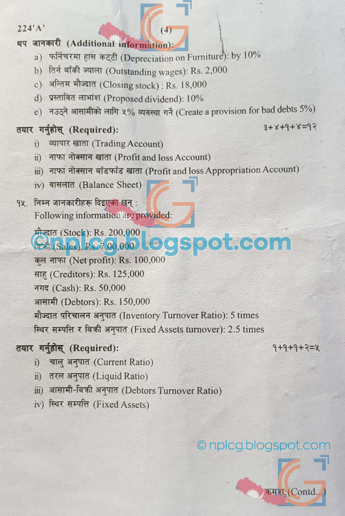 Principles Of Accounting - II | Grade 12 | Question Paper 2075 [2018 ...