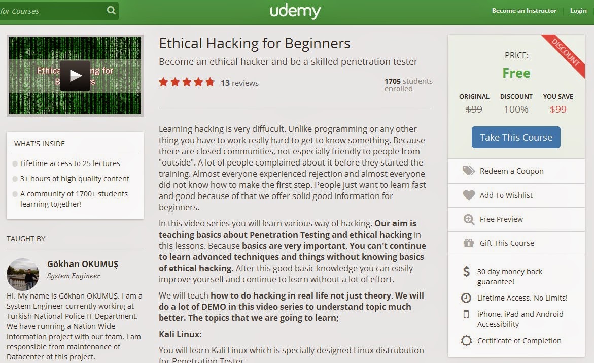 Free Udemy Coupon - Ethical Hacking for Beginners ($99 Value) | Udemy Course Coupon - Free ...