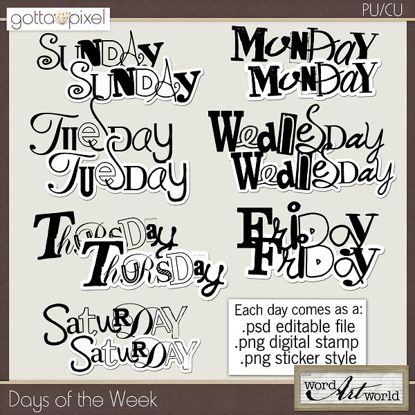 Word Art World: NEW: "Days of the Week" CU Words