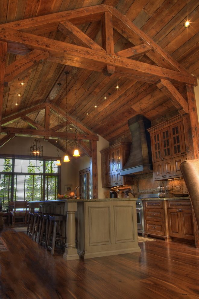 Ceiling truss kitchen rustic with island traditional wall and floor tiles