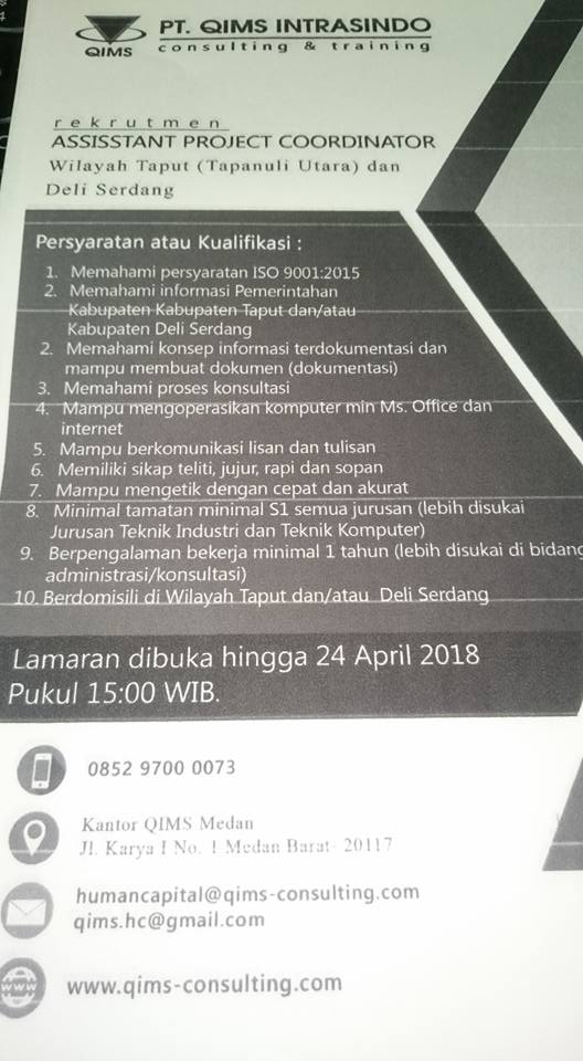 Lowongan Kerja PT. QIMS Intrasindo Medan Terbaru | Lowongan Kerja Medan ...