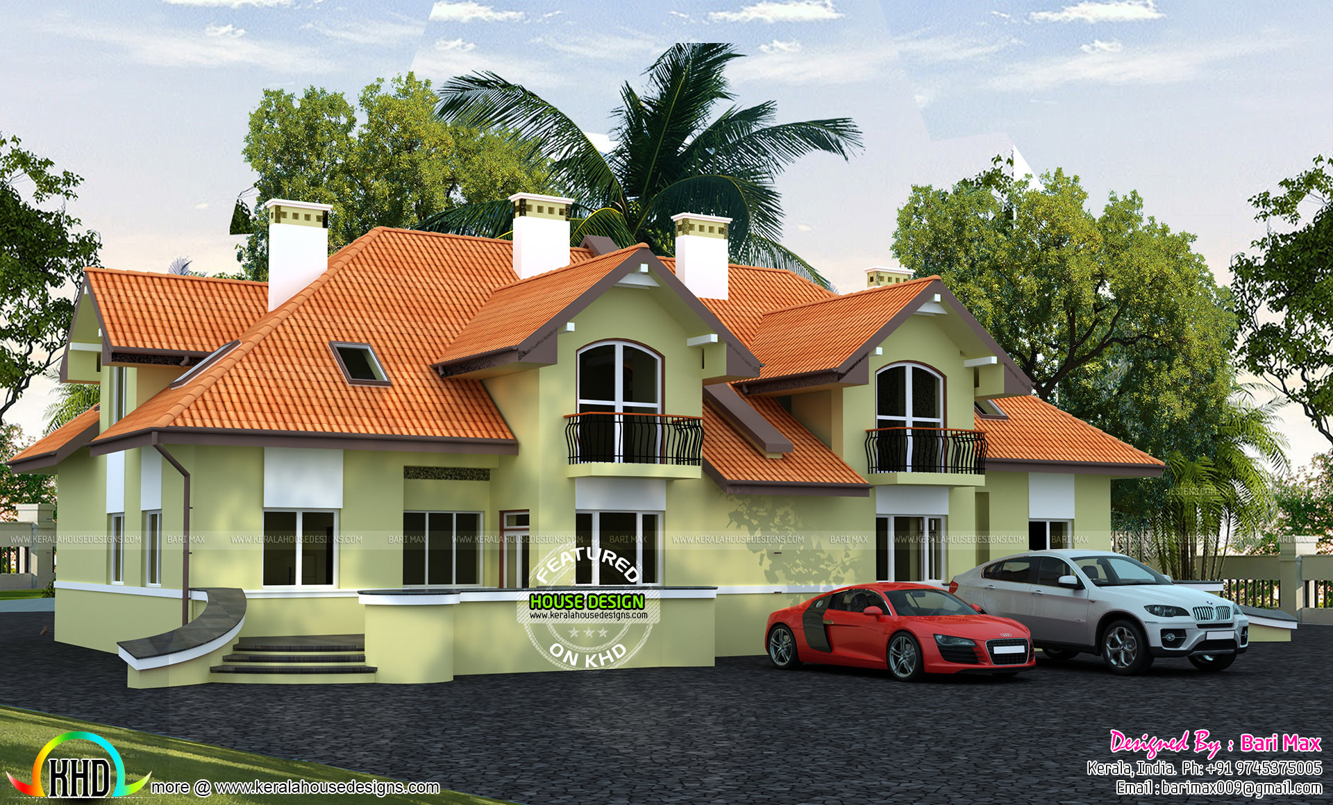 French style sloping roof house architecture