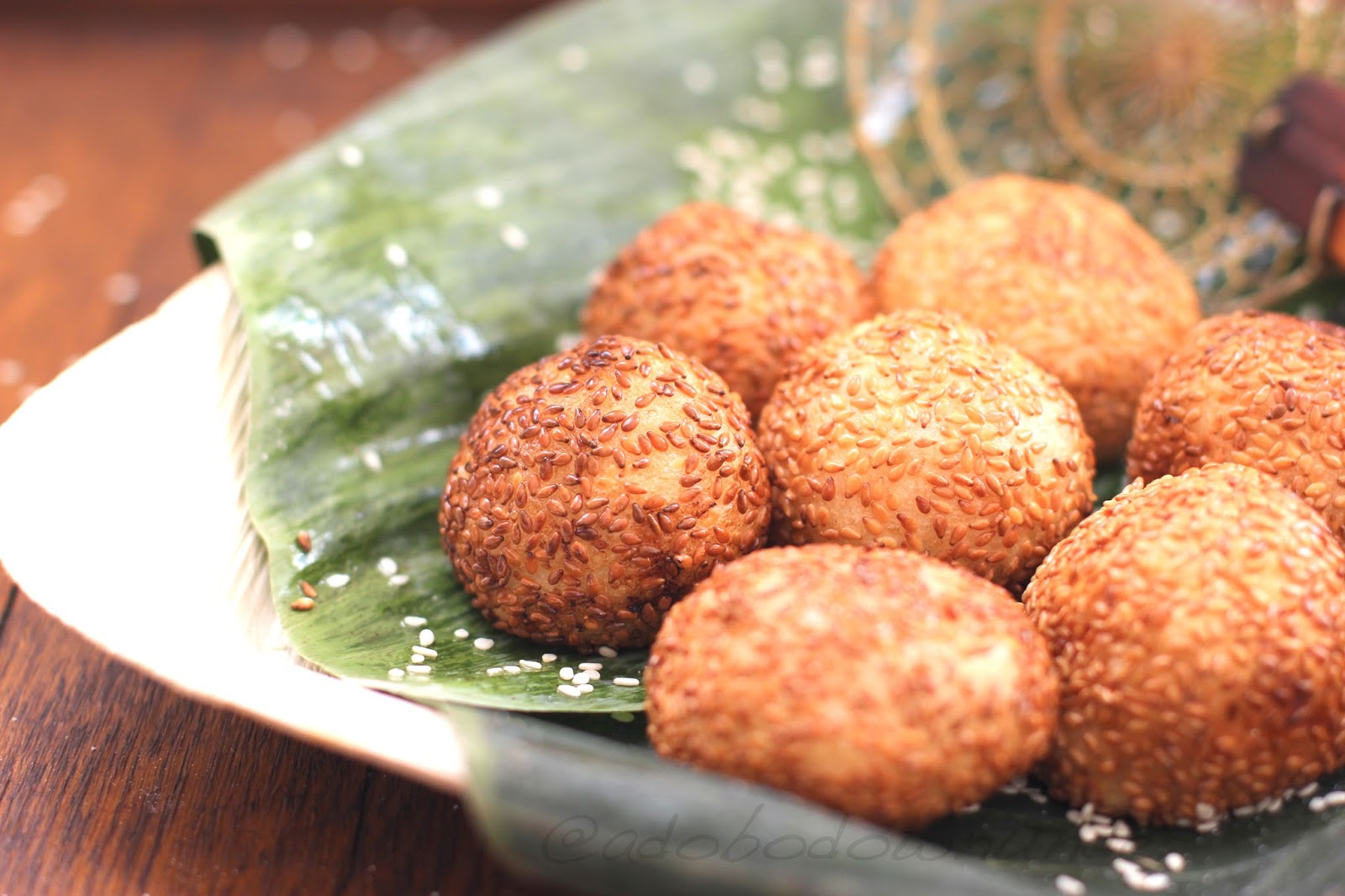adobo down under: Deep fried buchi (sesame balls) with purple yam filling