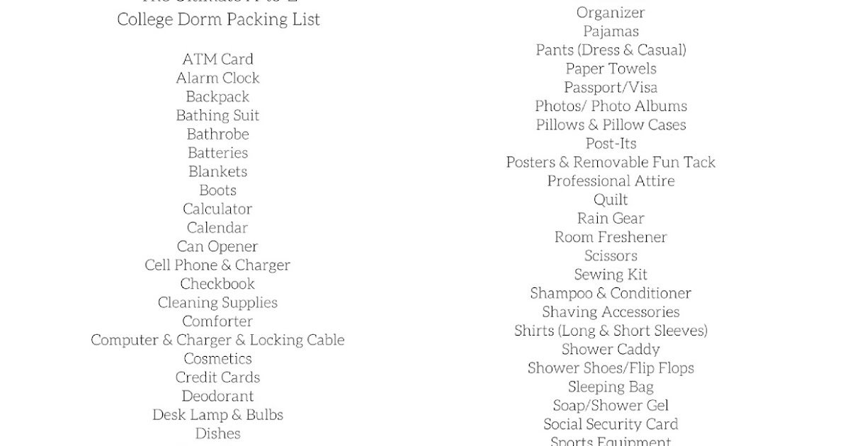 The Ultimate A-to-Z College Dorm Supplies Packing List Free Printable