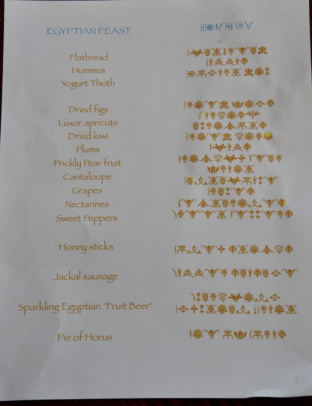 A school of fish: Egyptian Feast and Treasure Hunt