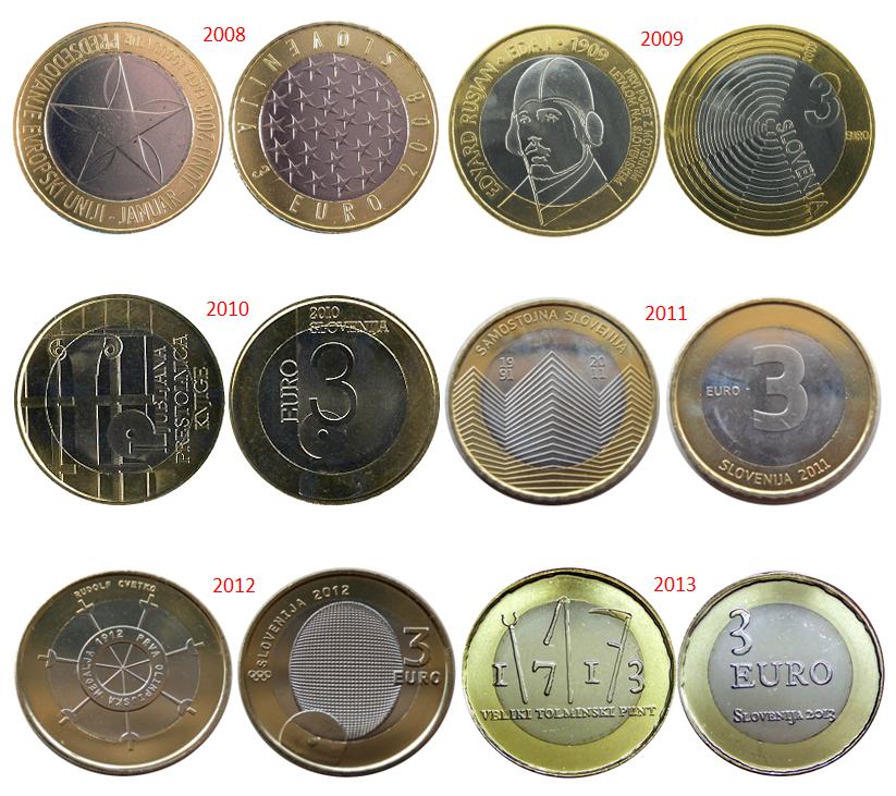 Colecciones de monedas: Eslovenia. 500 Tolarjev / 3 Euro (Bimetálicas).
