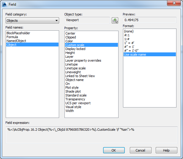 Frozen Layers: AutoCAD: Using Fields to display VP Scale