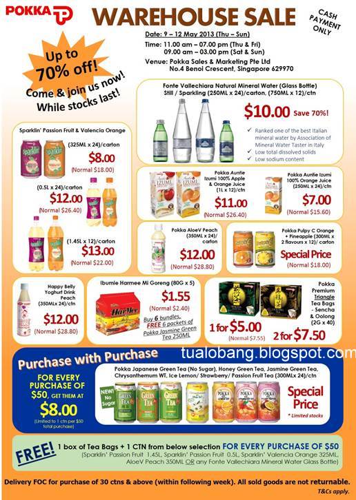 Tua Lobang: POKKA Warehouse Sale@4 Benoi Crescent, 9 to 12 May 2013