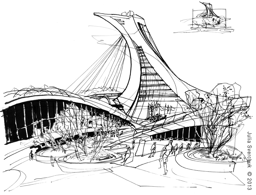 Montreals Olympic Stadium Sketch Coloring Page