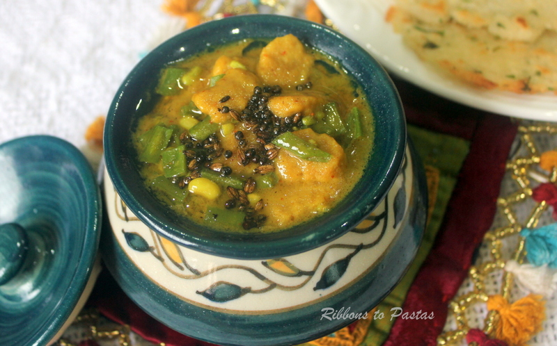 Chauli Dhokli / Long Beans with Dumplings - Ribbons to Pastas
