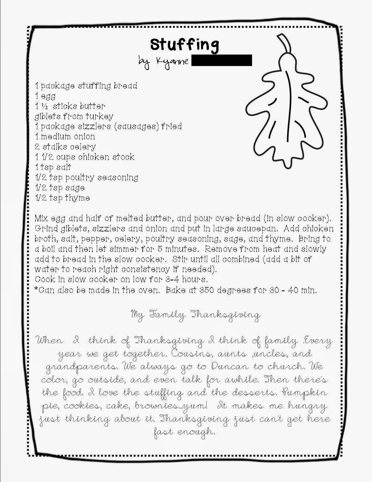 Once Upon a Creative Classroom: A Thanksgiving Class Recipe Book and a ...