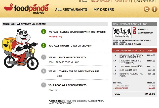 Isaactan.net: Foodpanda Malaysia Delivery Service