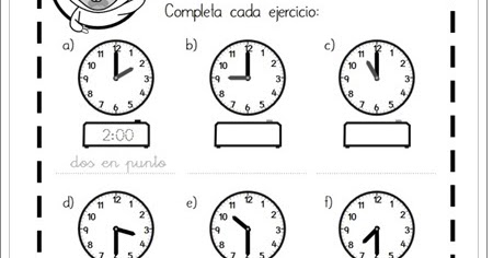 Recursos didácticos para imprimir, ver, leer: Fichas "Reloj: En punto ...