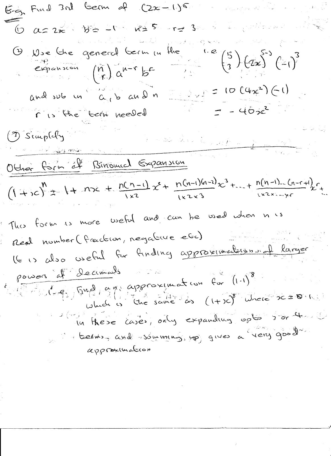 A Level Maths Notes: Binomial Expansion - Combinations