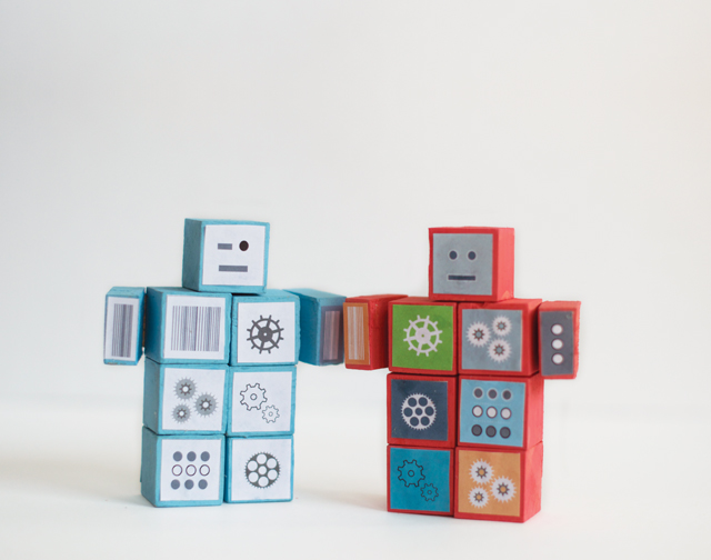 Wooden Cube Robots | Munchkins and Mayhem