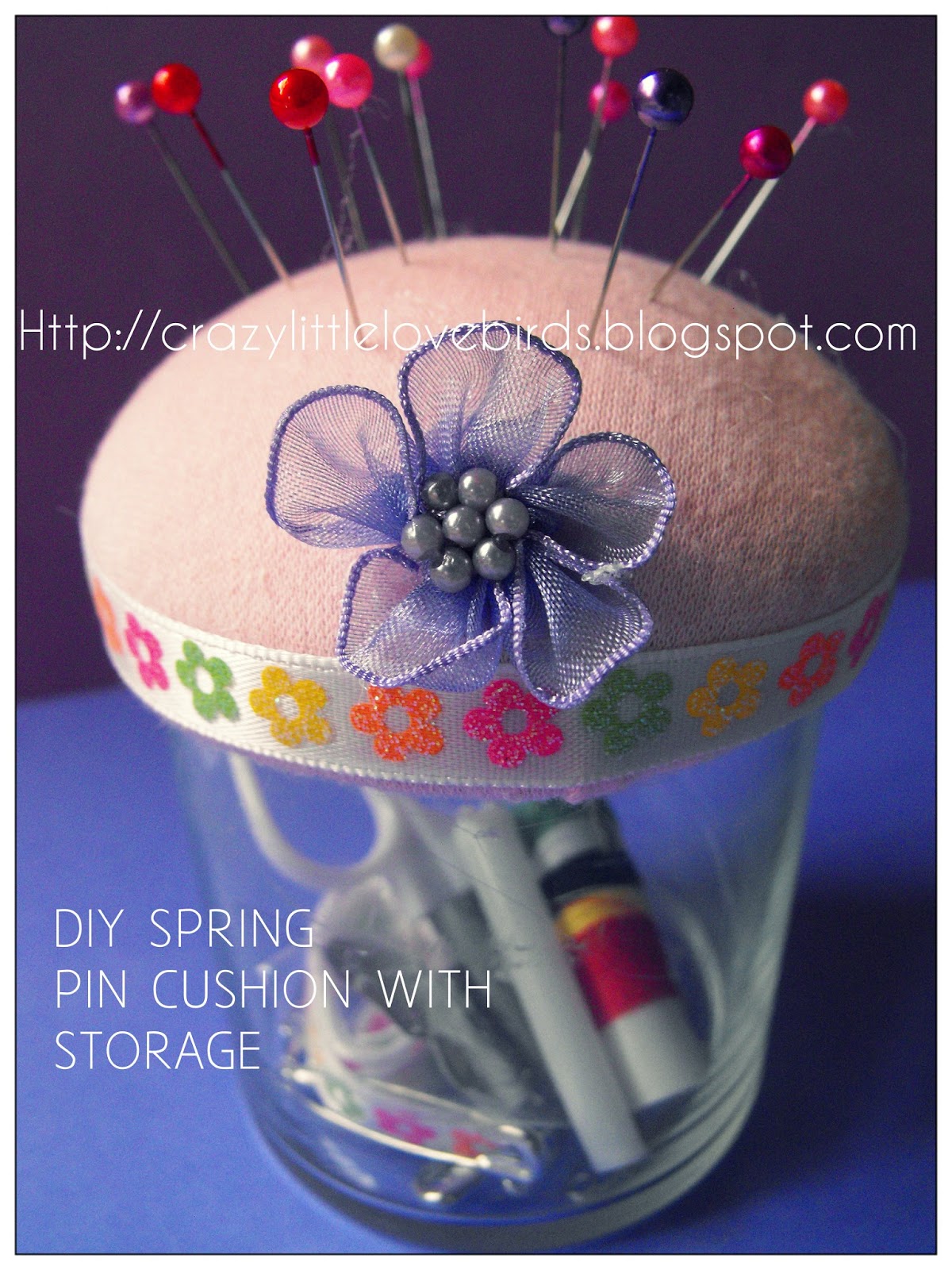 DIY Spring sewing pin cushion with storage