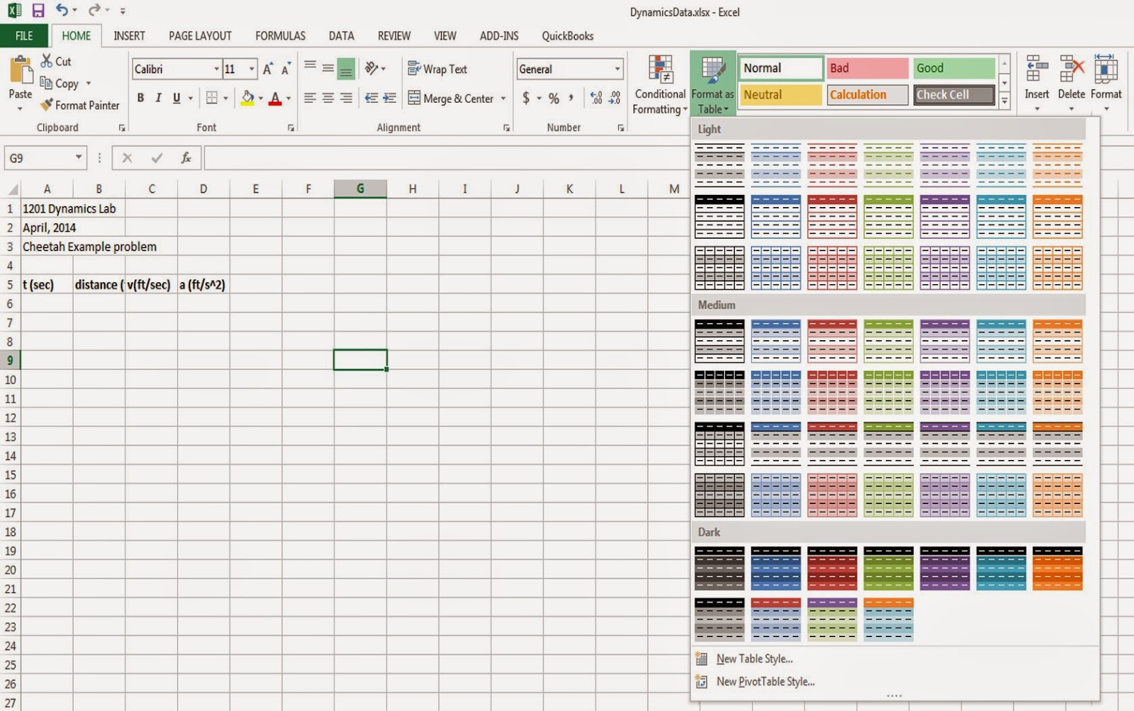 ENGR1201: Excel Formatting / Tutorial