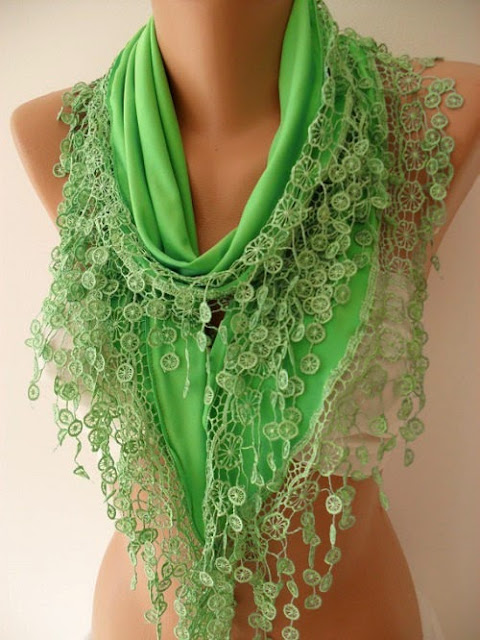 Style Know Hows: Elegant Green Triangle Scarf Lace Edge Womens Fashion ...