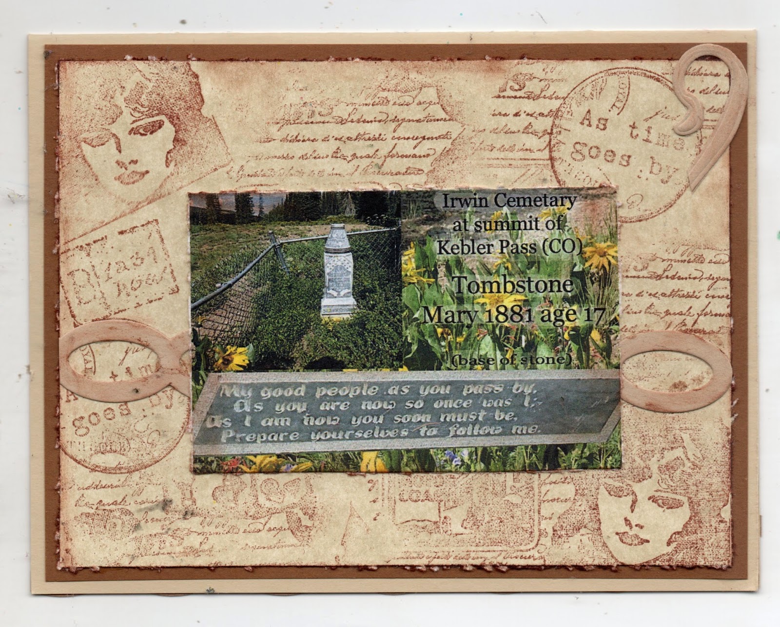 Cards by Dorothy: tombstone inscription