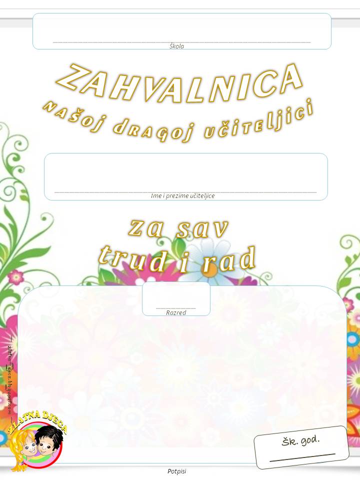 Zlatna djeca: Zahvalnice učiteljima i vjeroučiteljima na kraju nastavne ...