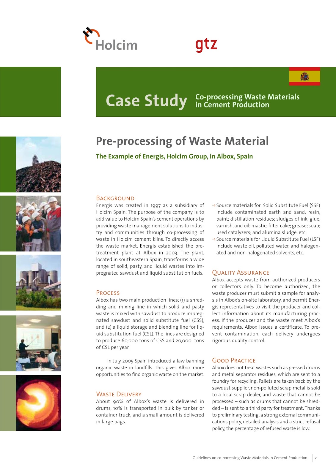 Cement Quality: Holcim-GTZ Guidelines on Co-processing Waste Materials