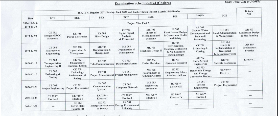 IOE Exam Routine BCE BEX BCT | IOE Notes | Notices | Examination ...