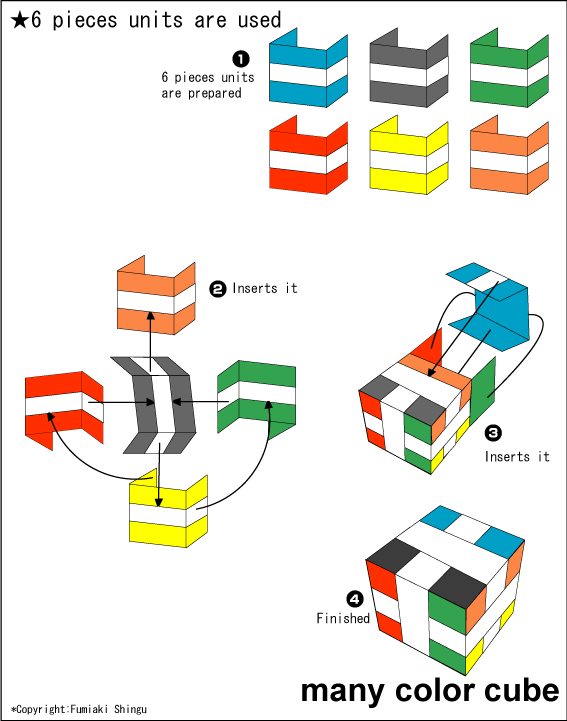 Origami Many color cube instruction - Easy Origami instructions For Kids