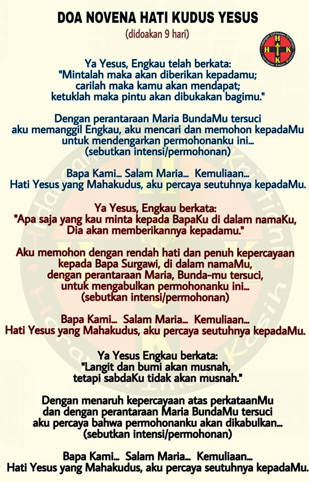 HIK - Hidangan Istimewa Kristiani: NOVENA HATI KUDUS YESUS